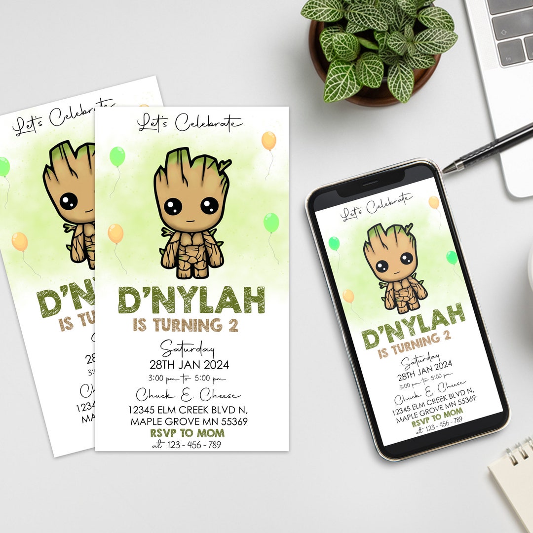 Groot Birthday Invitation Template, Printable Groot Birthday Party ...