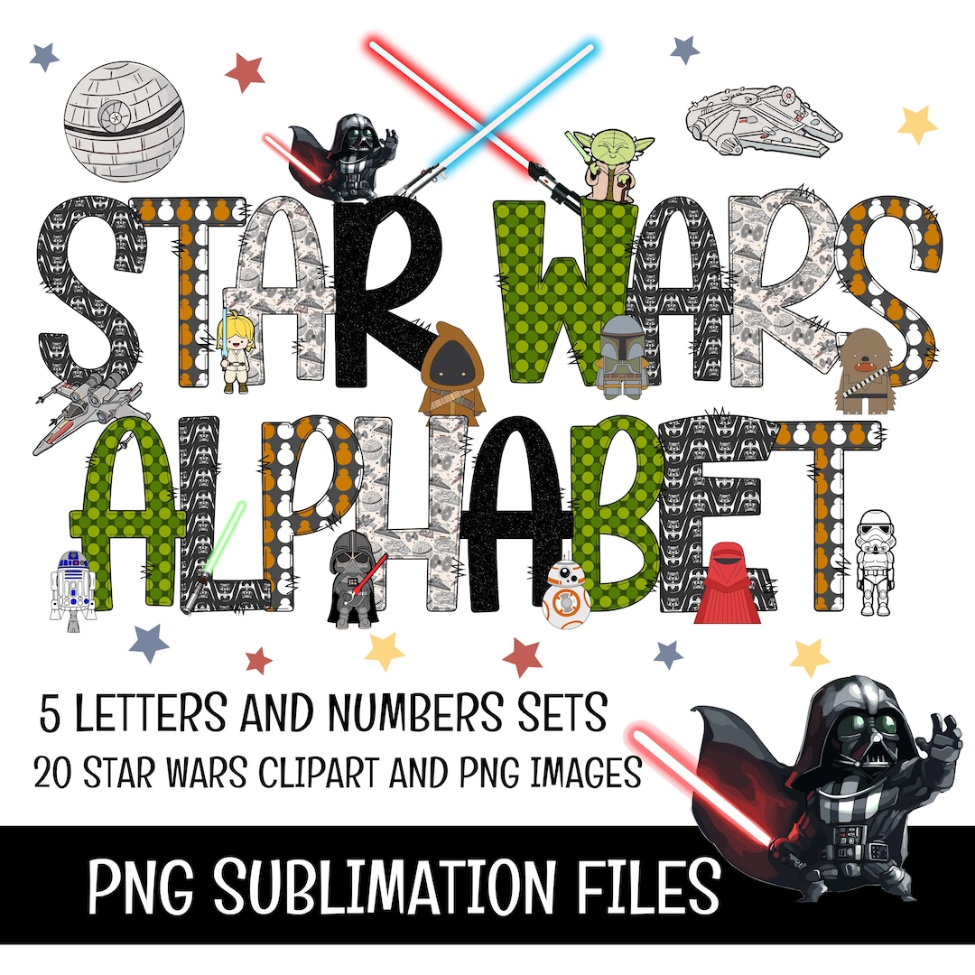 Star Wars Doodle Alphabet Bundle, Star Wars PNG Letters, Numbers, Star ...