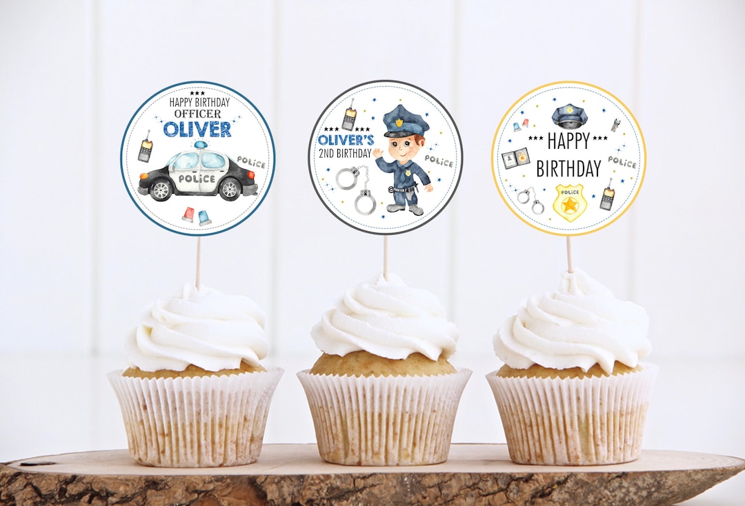 Police Officer Cupcake Toppers, Police Cupcake Toppers, Any Age Police ...