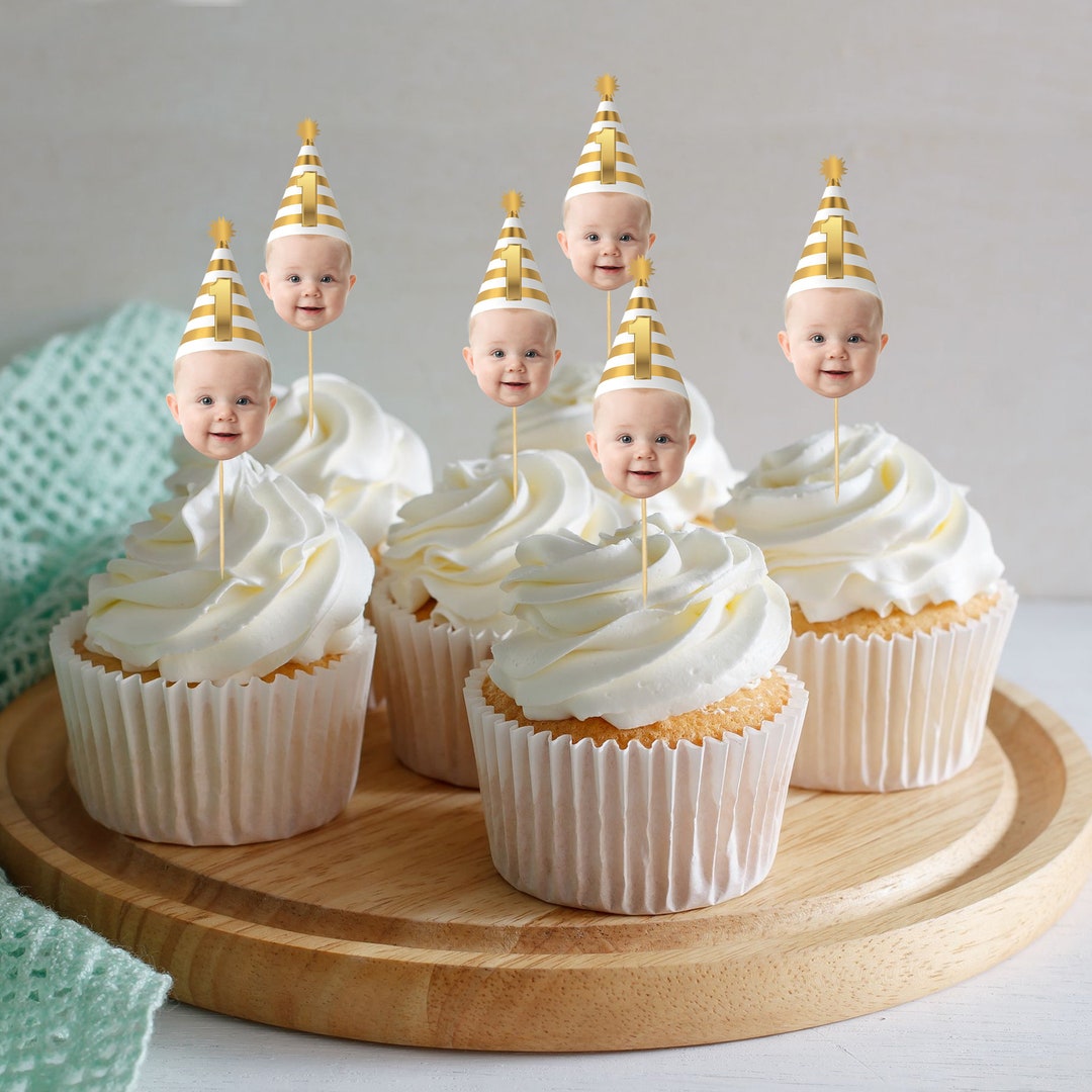 Printable Baby Photo Cupcake Toppers Baby Portrait Cupcake Toppers 1st ...