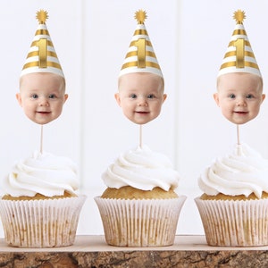 Printable Baby Photo Cupcake Toppers Baby Portrait Cupcake Toppers 1st ...