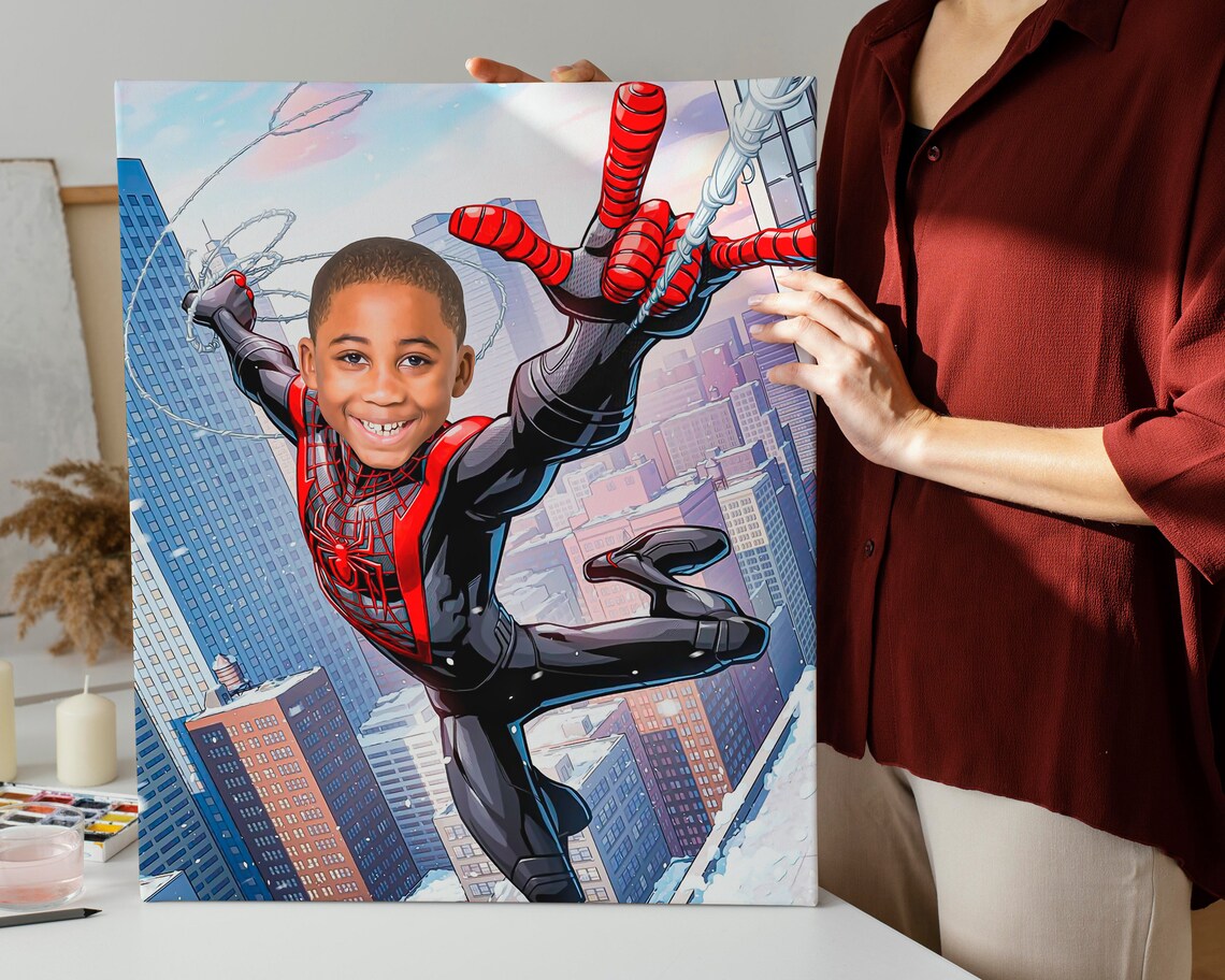 Superhero Miles Morales Kids Custom Portraitget Your Own - Etsy