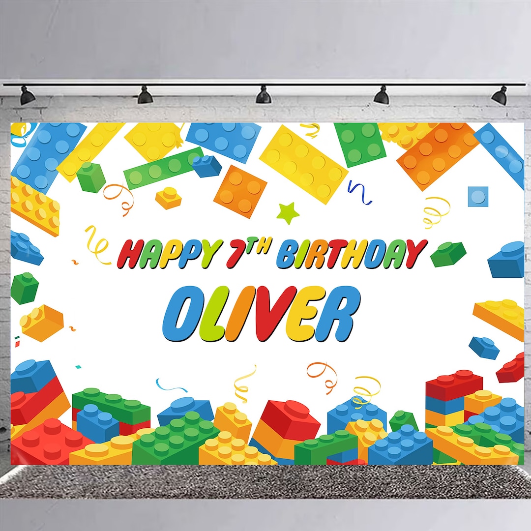 Building Blocks Birthday Backdrop Color Bricks Birthday Banner ...