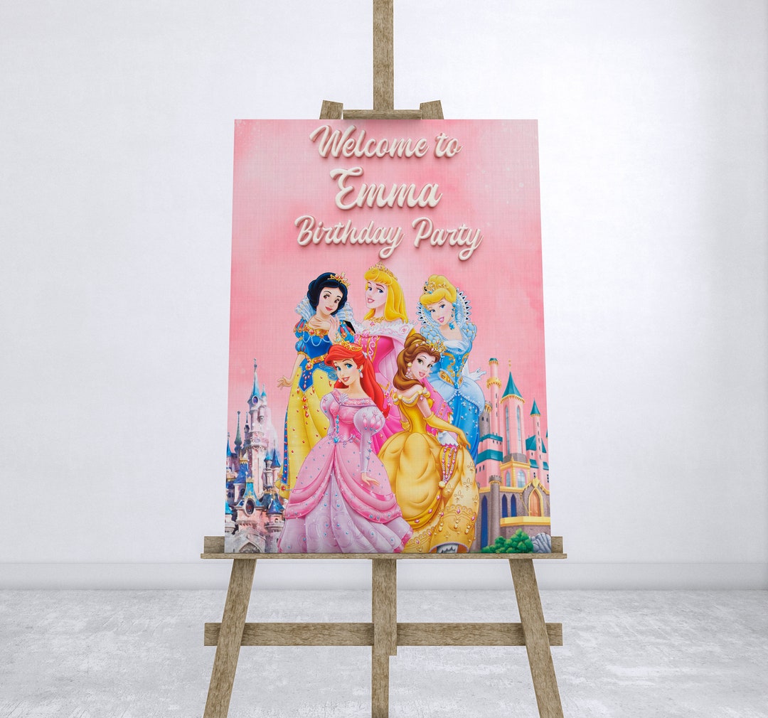 Princess Birthday Welcome Sign, Princess Personalized Birthday Welcome ...