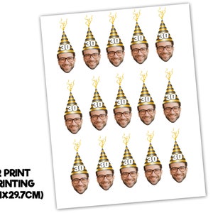 Printable Photo Cupcake Toppers Portrait Cupcake Toppers ANY Age 30th ...