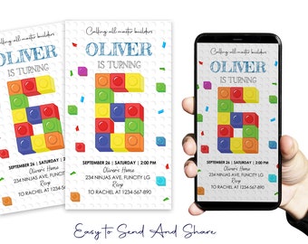 Building Blocks Invitation, Blocks Birthday Party, Builders, Building ...