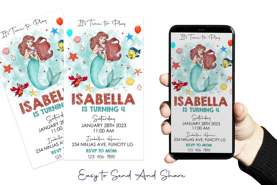 Princess Ariel Invitation, Theme Birthday Girl Ariel Party Mobile Phone ...