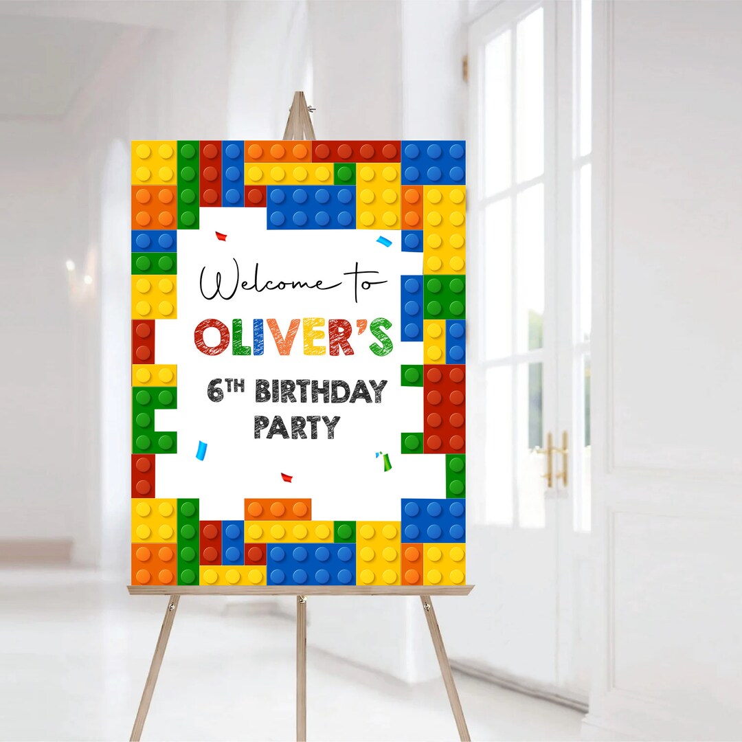 Building Blocks Welcome Sign, Blocks Birthday Party, Builders, Building ...