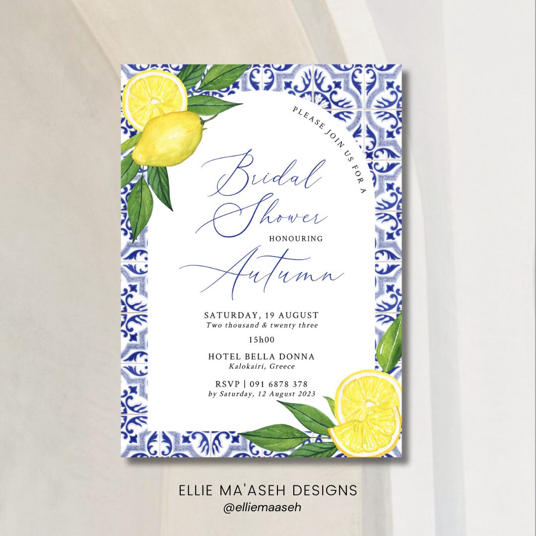 Mediterranean Themed Bridal Shower Invitation Editable - Etsy