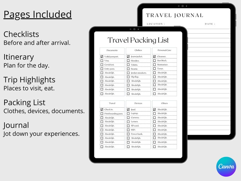 Printable Digital Download Travel Planner Minimalist Template, Editable ...