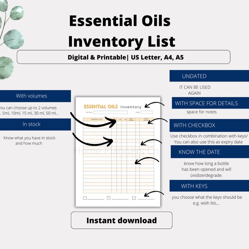 Blank Essential Oils Inventory List, Blank Inventory Log, Oil Inventory ...