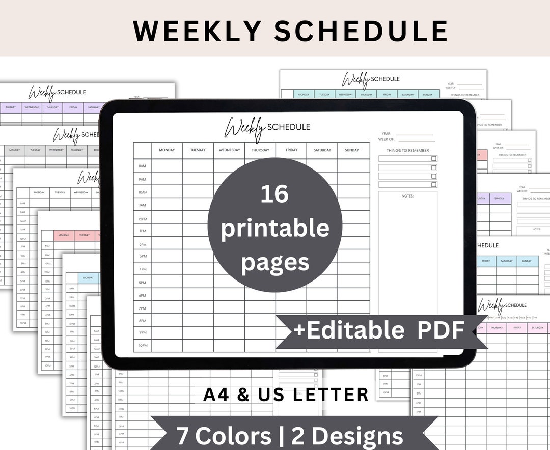 Weekly Plan Editable Printable Weekly Schedule, Hourly Planner Page ...