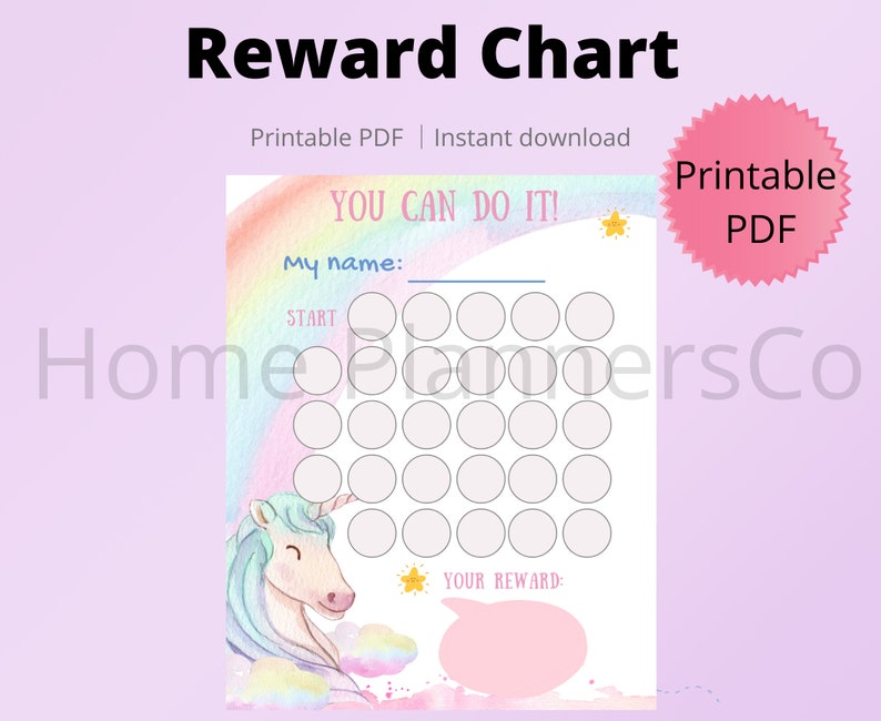 Unicorn Reward Chart for Girls Printable Kids Training Chart - Etsy