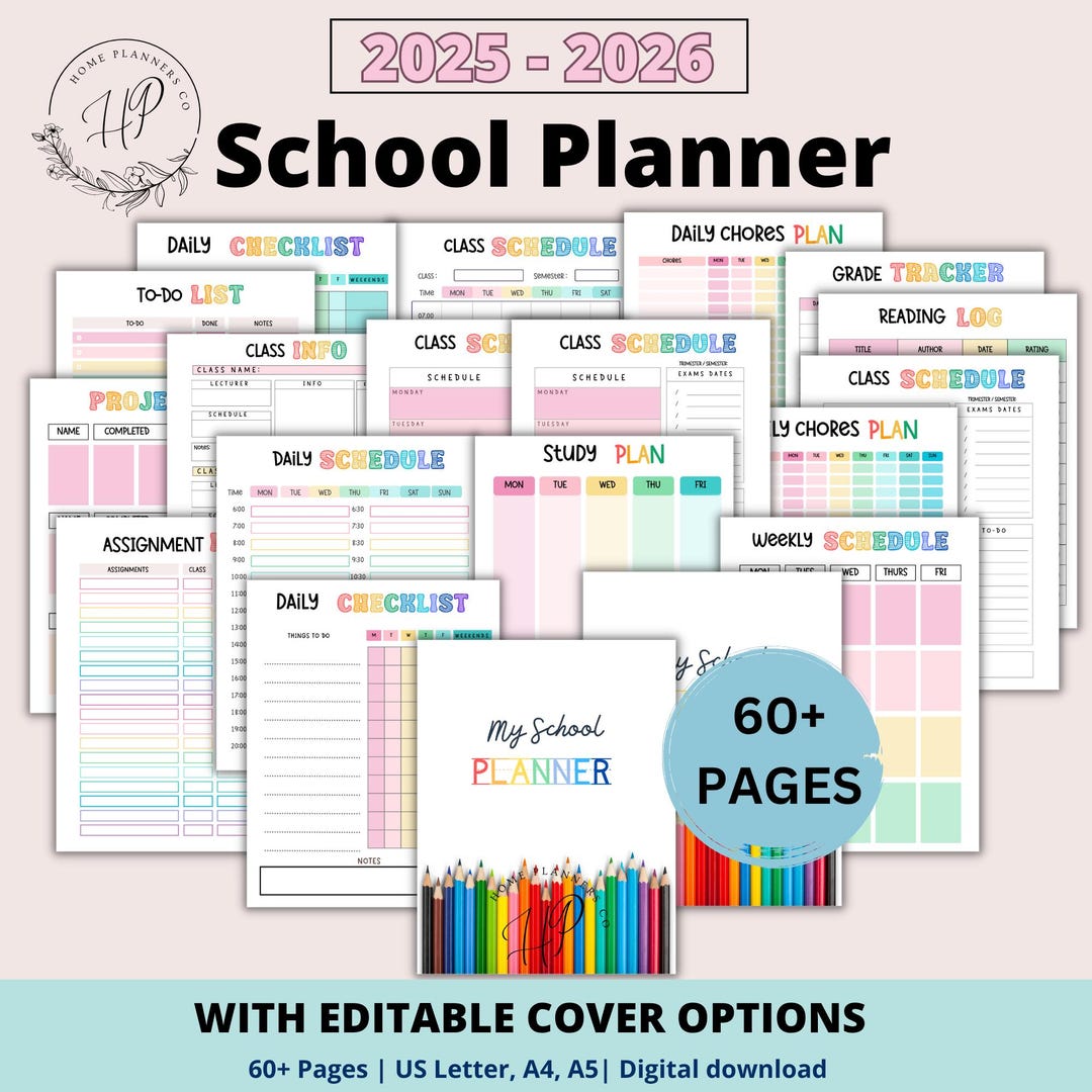 School Planner, Printable Student Planner Bundle, ADHD Planner, High ...