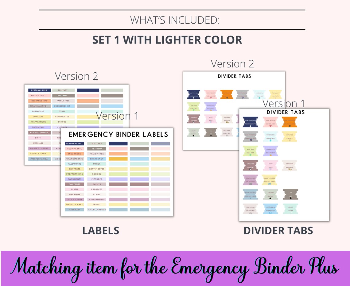 Printable Divider Tabs and Binder Labels for Emergency Binder Plus ...