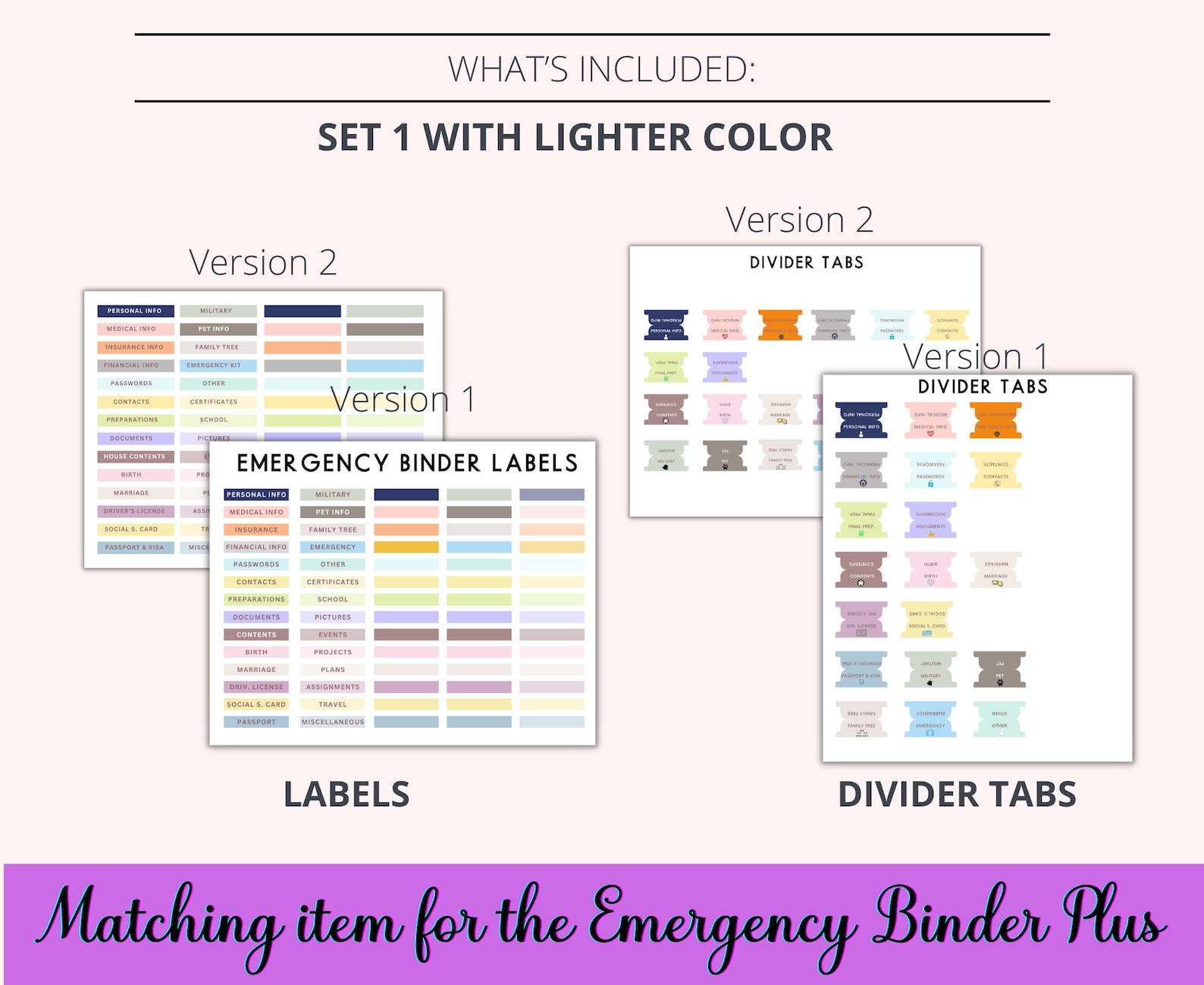 Printable Divider Tabs and Binder Labels for Emergency Binder Plus ...