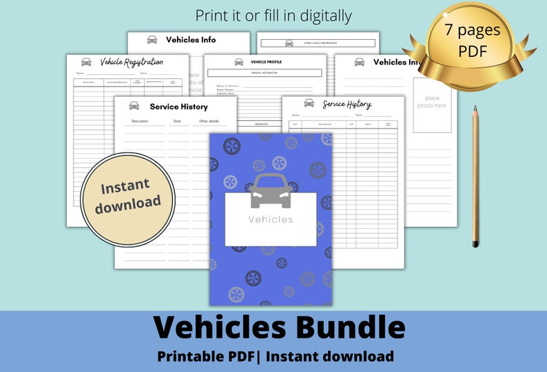 Printable Vehicle Maintenance Log | Vehicle Car Expense Log | Vehicle ...