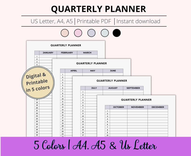 Quarterly Planner, Printable 2026 Quarterly Planner, Quarter Calendar ...