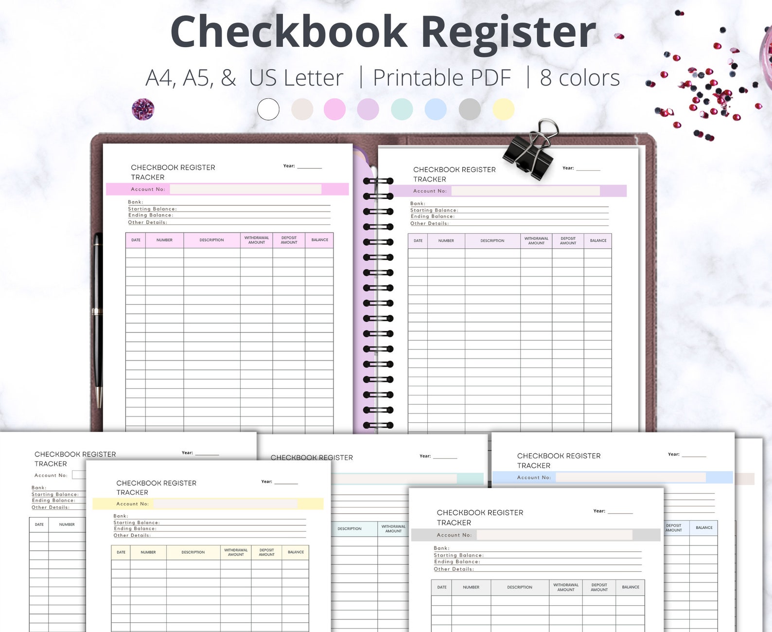 Checkbook Register Printable Check Register Checkbook Planner Checkbook ...