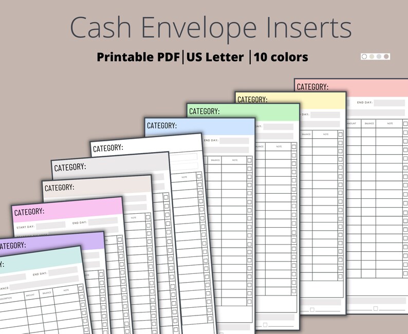 Cash Envelope Inserts Tracker Printable PDF Budgeting - Etsy