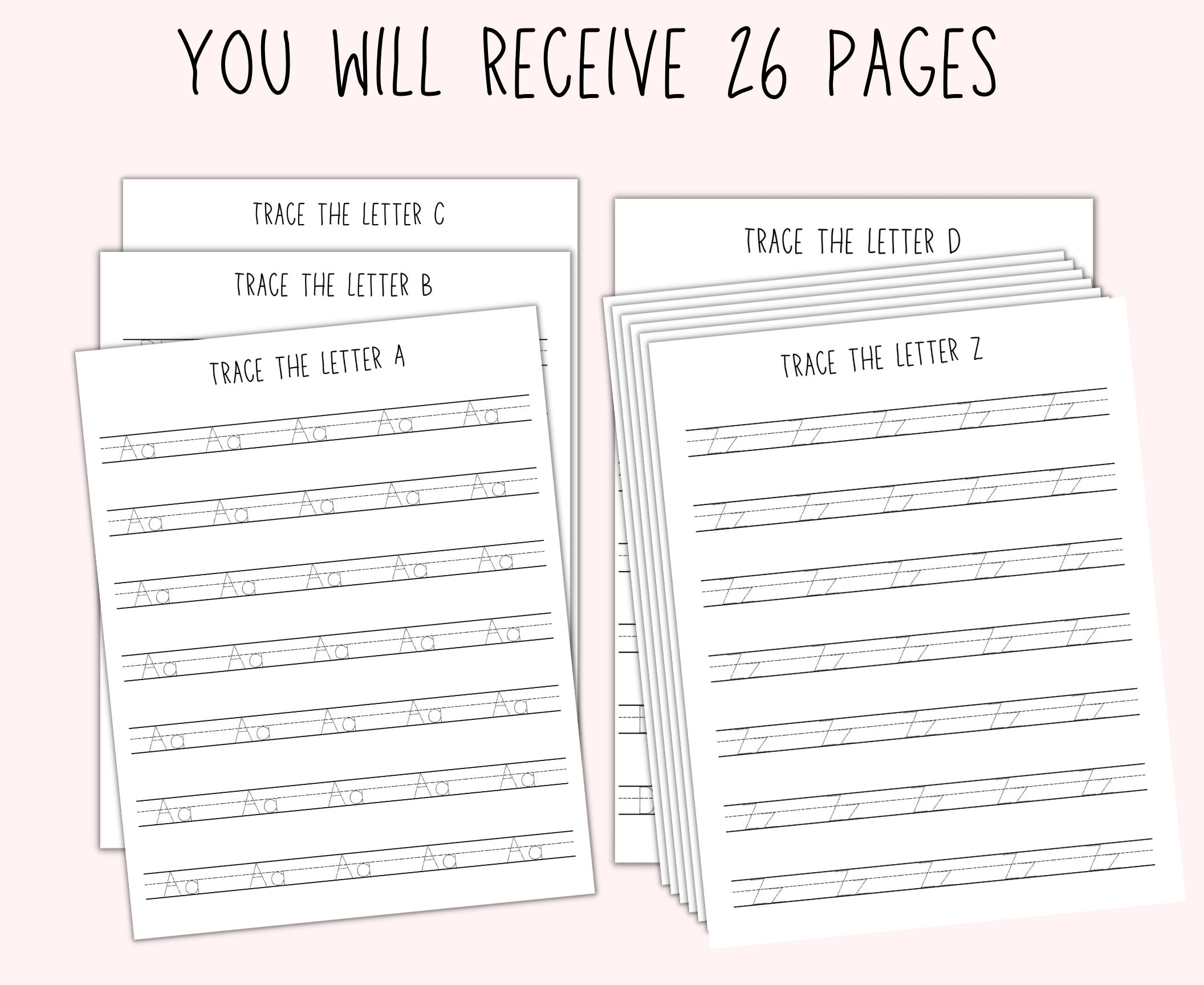 26 Printable Trace the Alphabet Pages | 26 Handwriting Practice Sheet ...