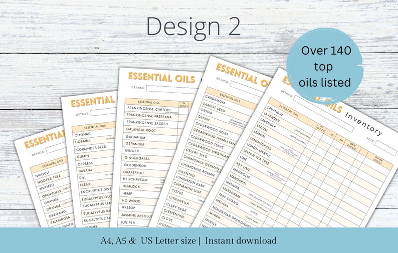 Essential Oils Inventory List Set, Young Living Essential Oils ...