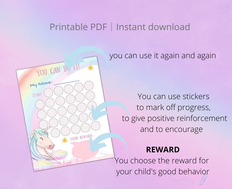 Unicorn Reward Chart for Girls Printable Kids Training Chart - Etsy
