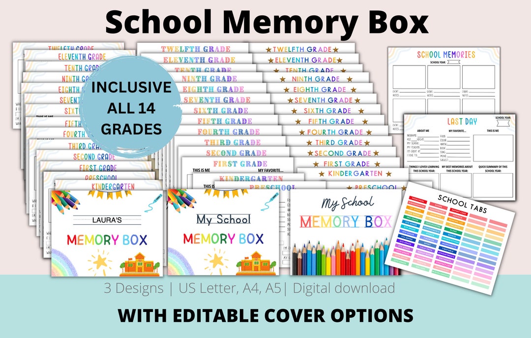 School Memory Box Printable Kids Keepsake Personalized Back to School ...