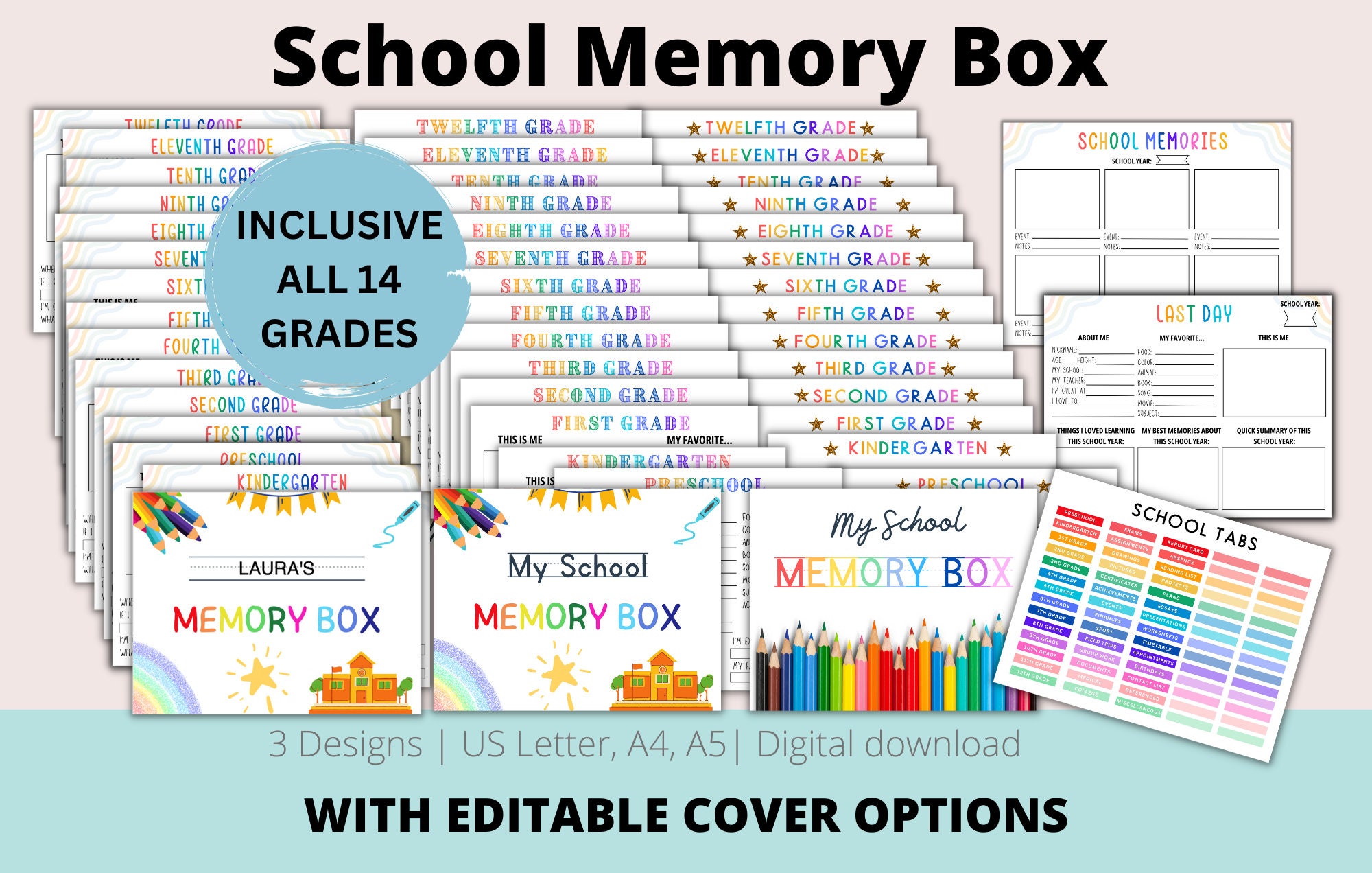 School Memory Box Printable Kids Keepsake Personalized Back to School ...