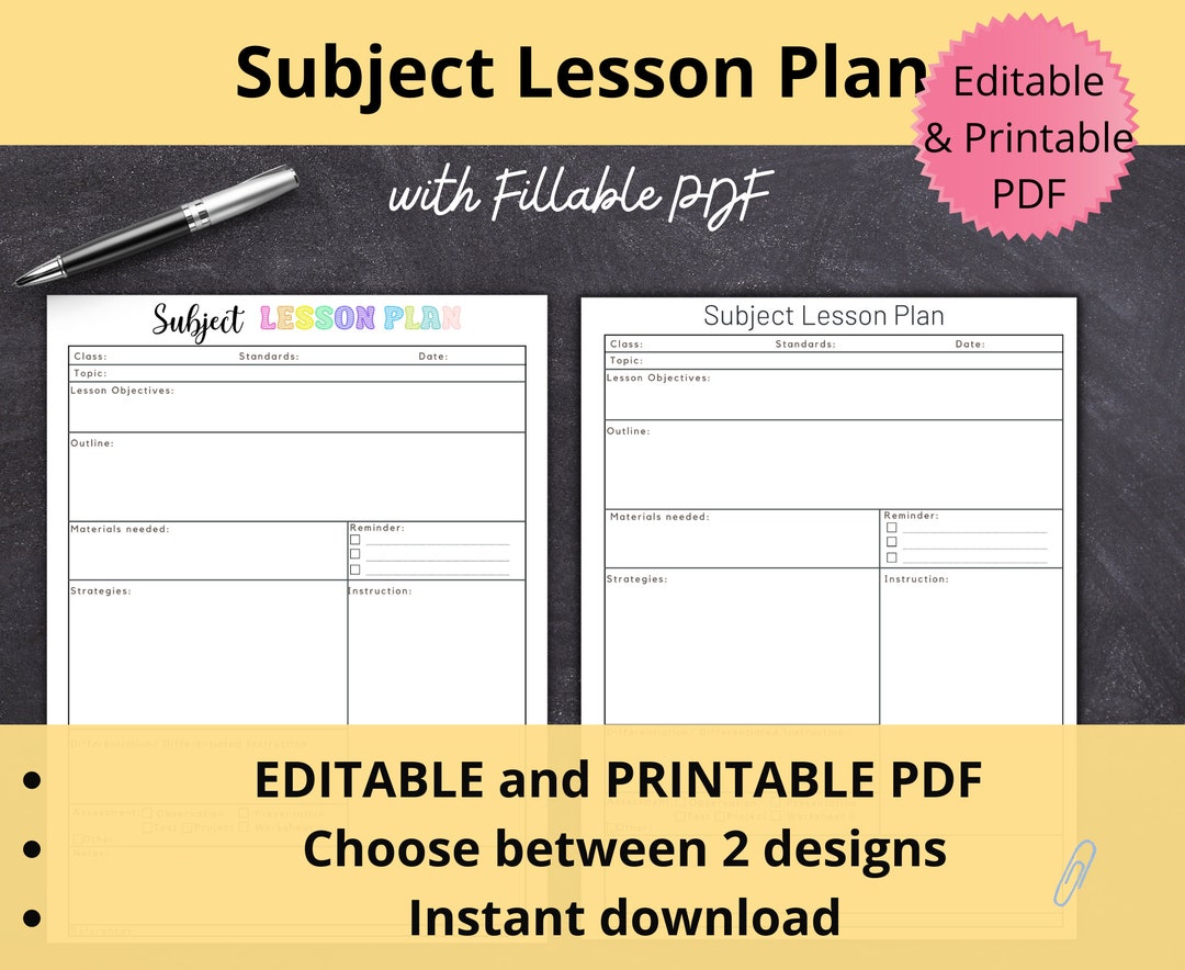 Editable Subject Lesson Plan Template, Printable Digital Lesson Planner ...