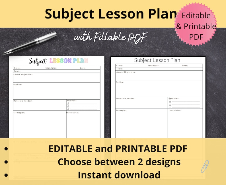Editable Subject Lesson Plan Template Printable Digital - Etsy