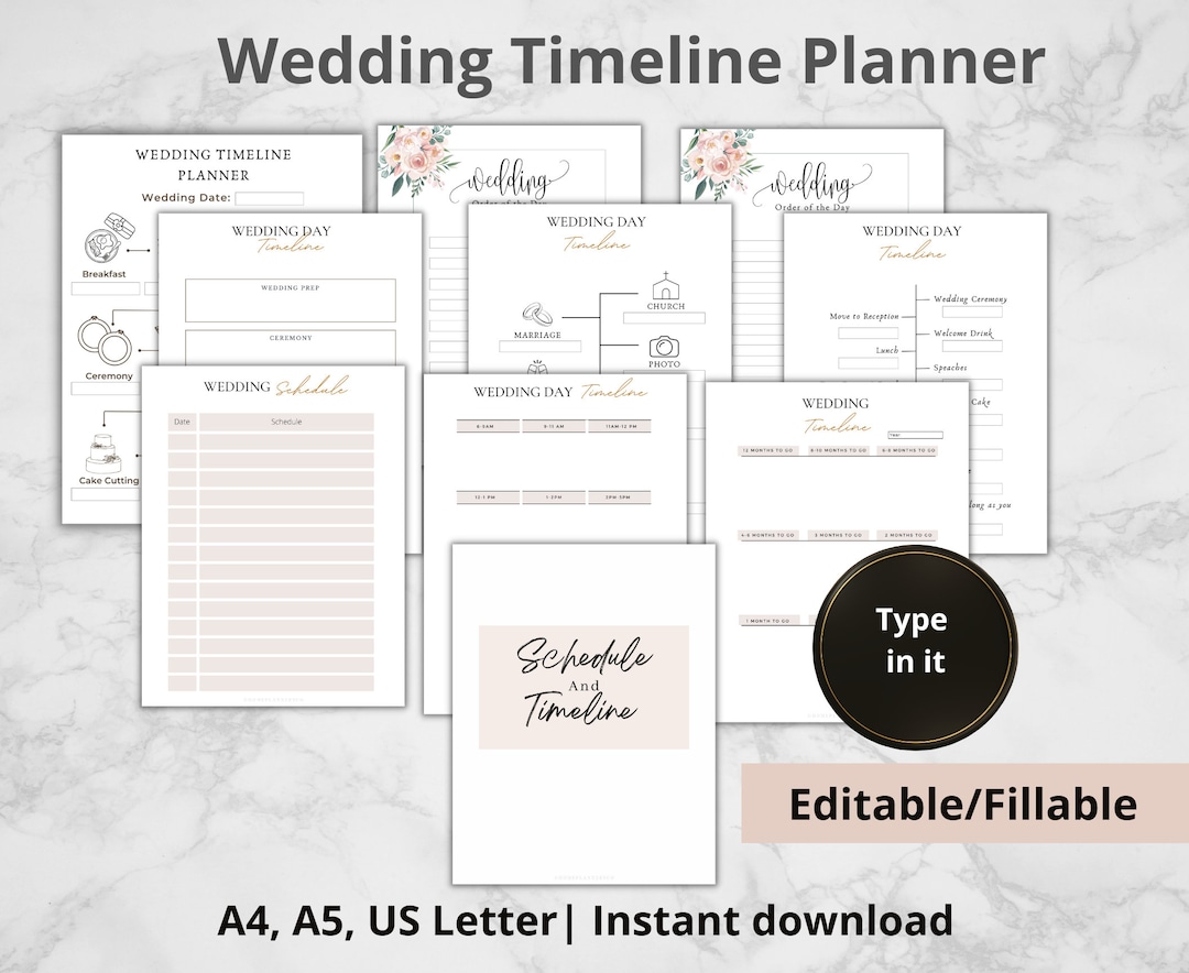 Editable Wedding Timeline Planner Printable Fillable Wedding - Etsy