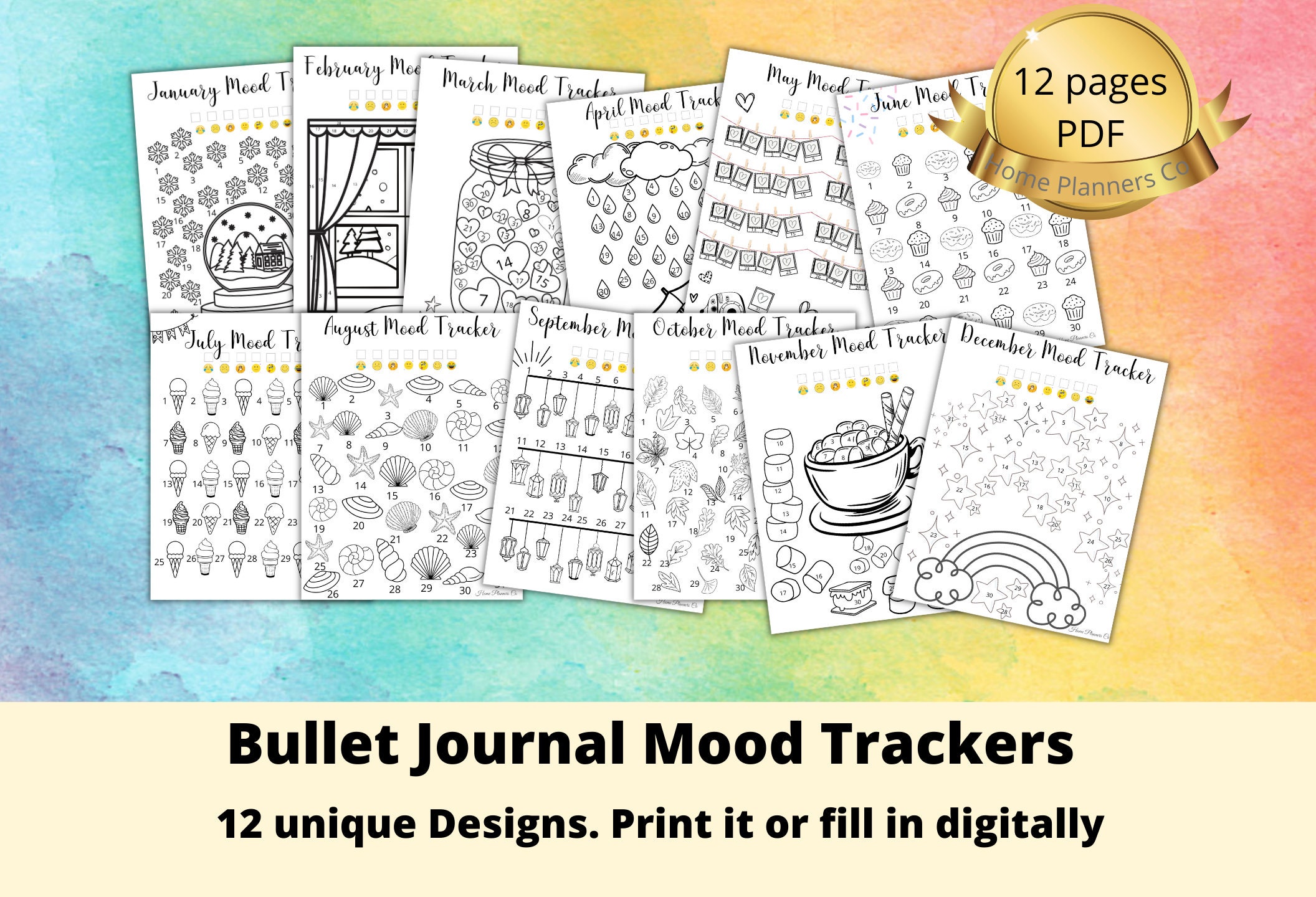 Mood Tracker Bundle | 12 Mood Trackers,mood Tracker Printables,mood ...