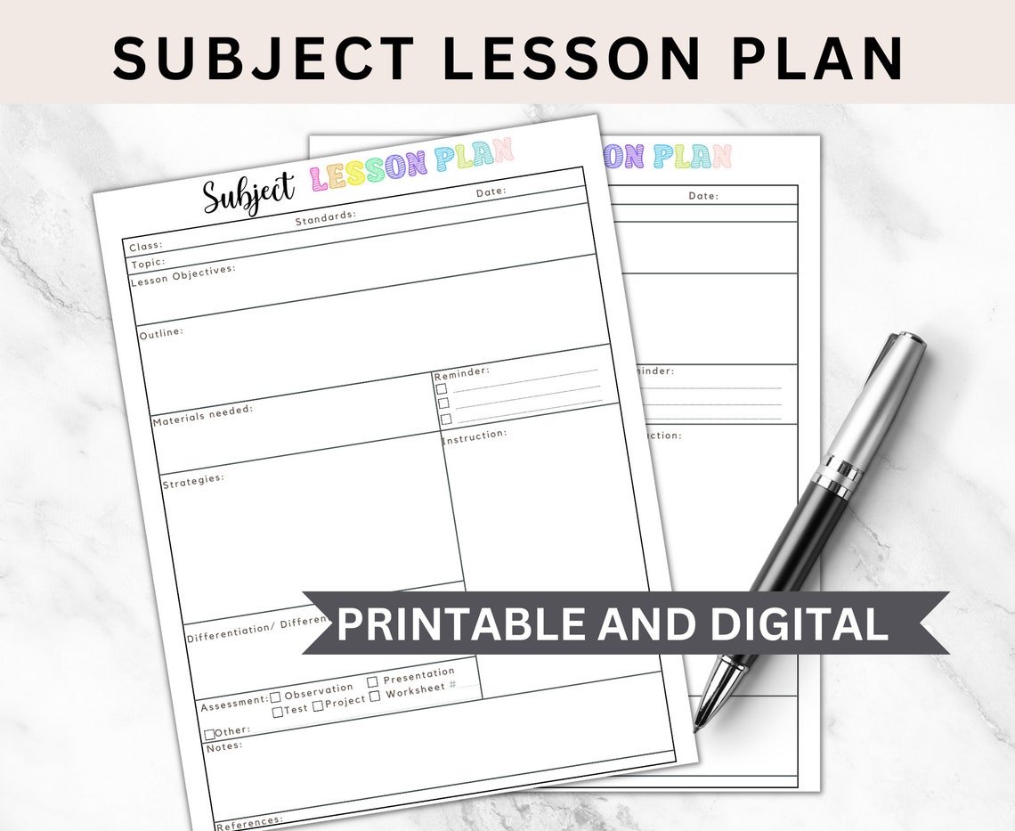 Teacher Lesson Plan Template, Subject Lesson Plan for Teachers, Daily ...