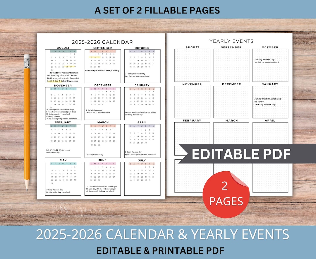Editable Calendar 2025- 2025 With Yearly Events, Printable School ...