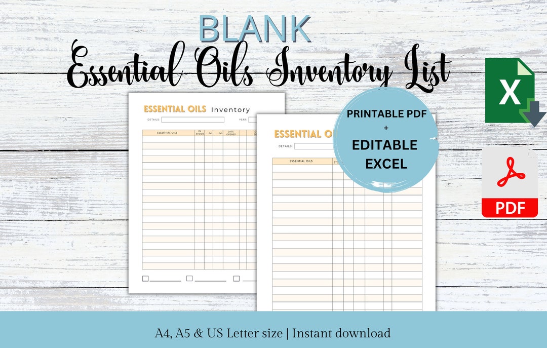 Blank Essential Oils Inventory List, Blank Inventory Log, Oil Inventory ...