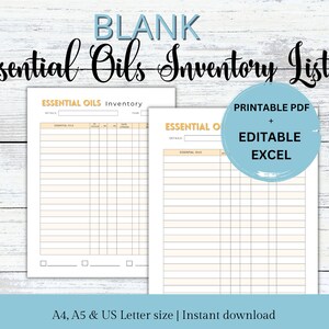 Blank Essential Oils Inventory List, Blank Inventory Log, Oil Inventory ...