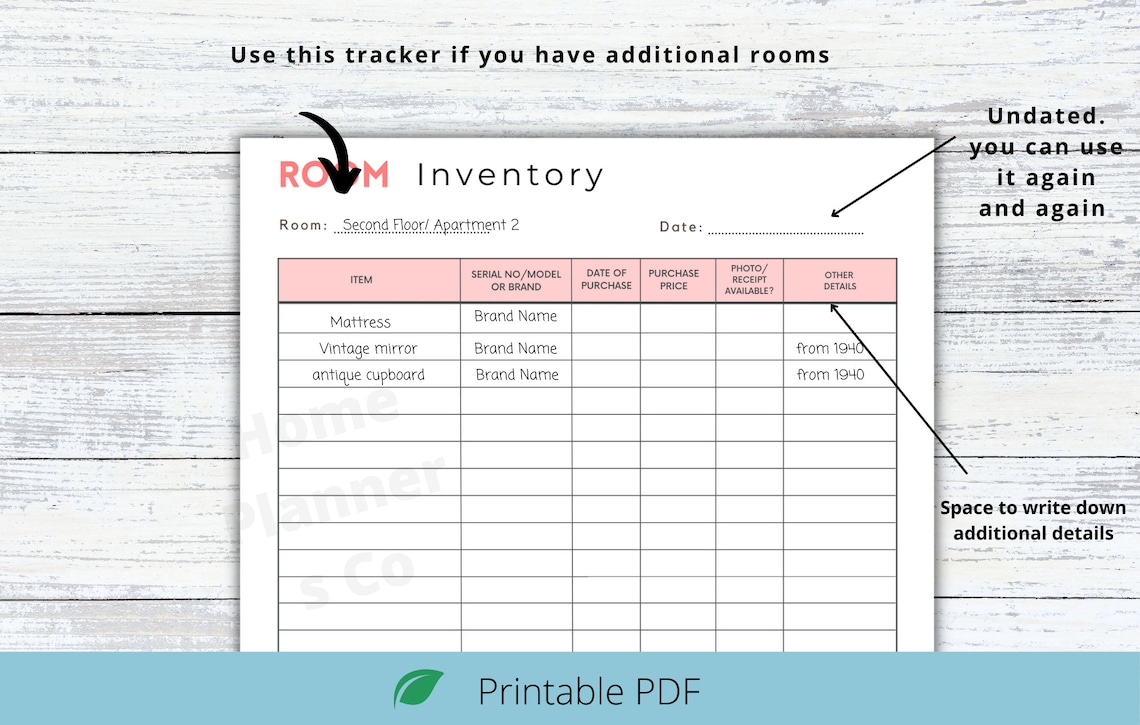 Home Inventory Tracker Pagesroom-by-room Inventory House - Etsy