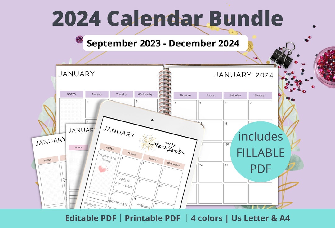 EDITABLE 2023 2024 Calendar Fillable Two 2 Page Planner - Etsy New Zealand