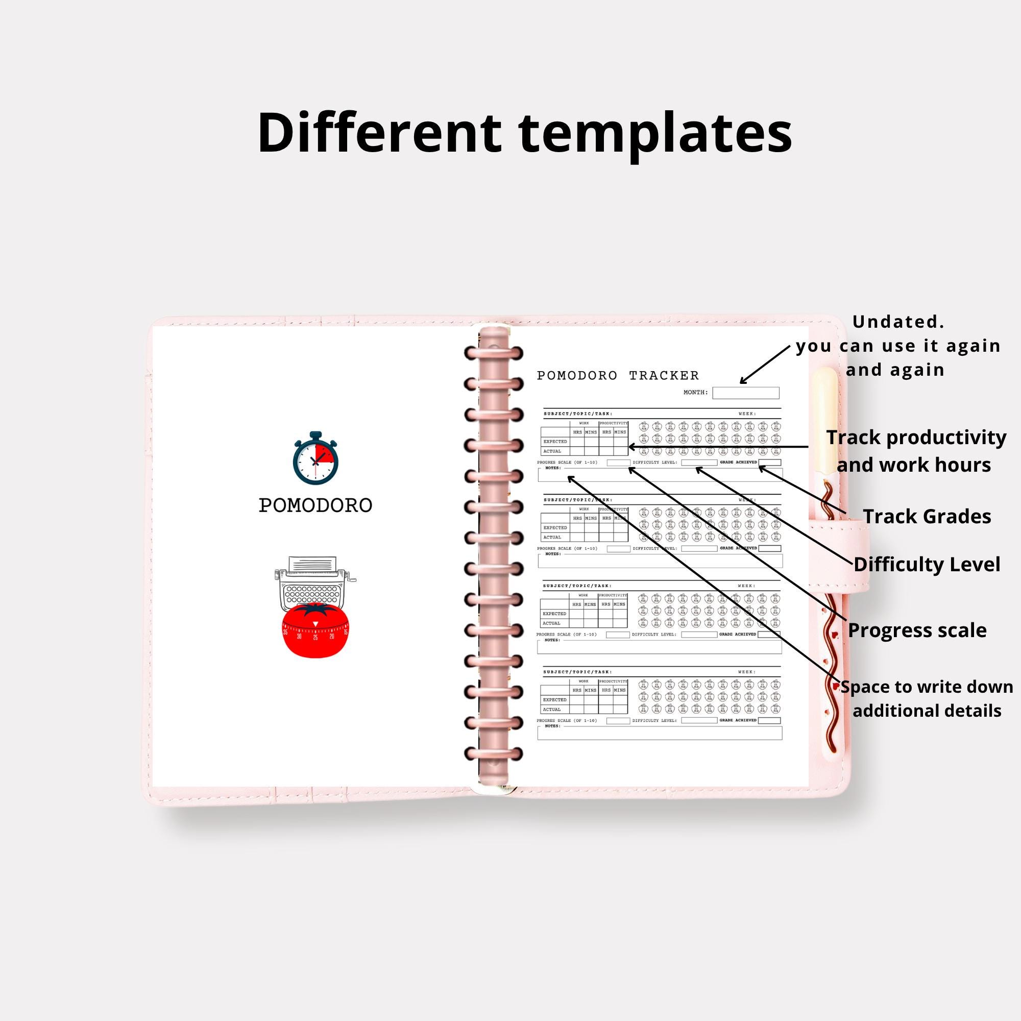 Pomodoro Tracker Bundle Pomodoro Planner, Productivity Planner, Study ...