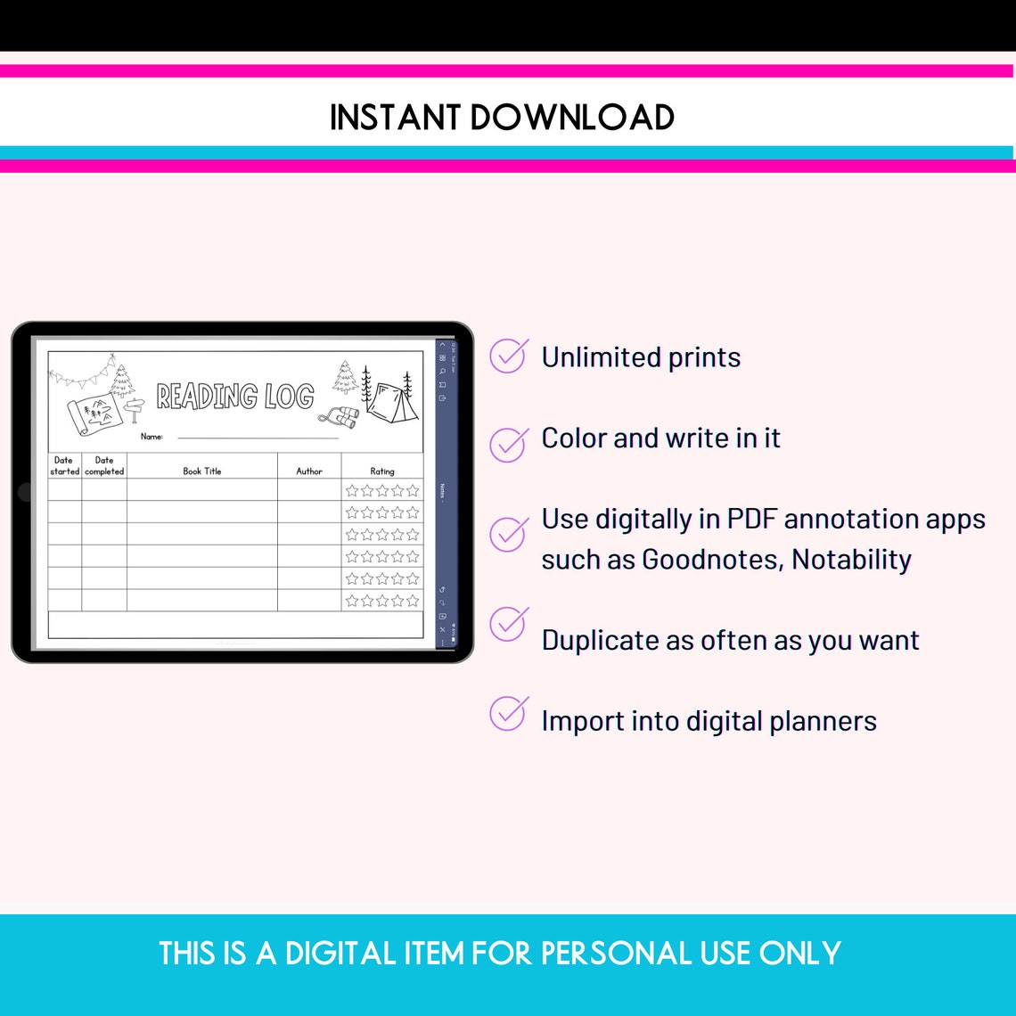 Reading Tracker With Reading Log Printable Reading Planner, Book ...
