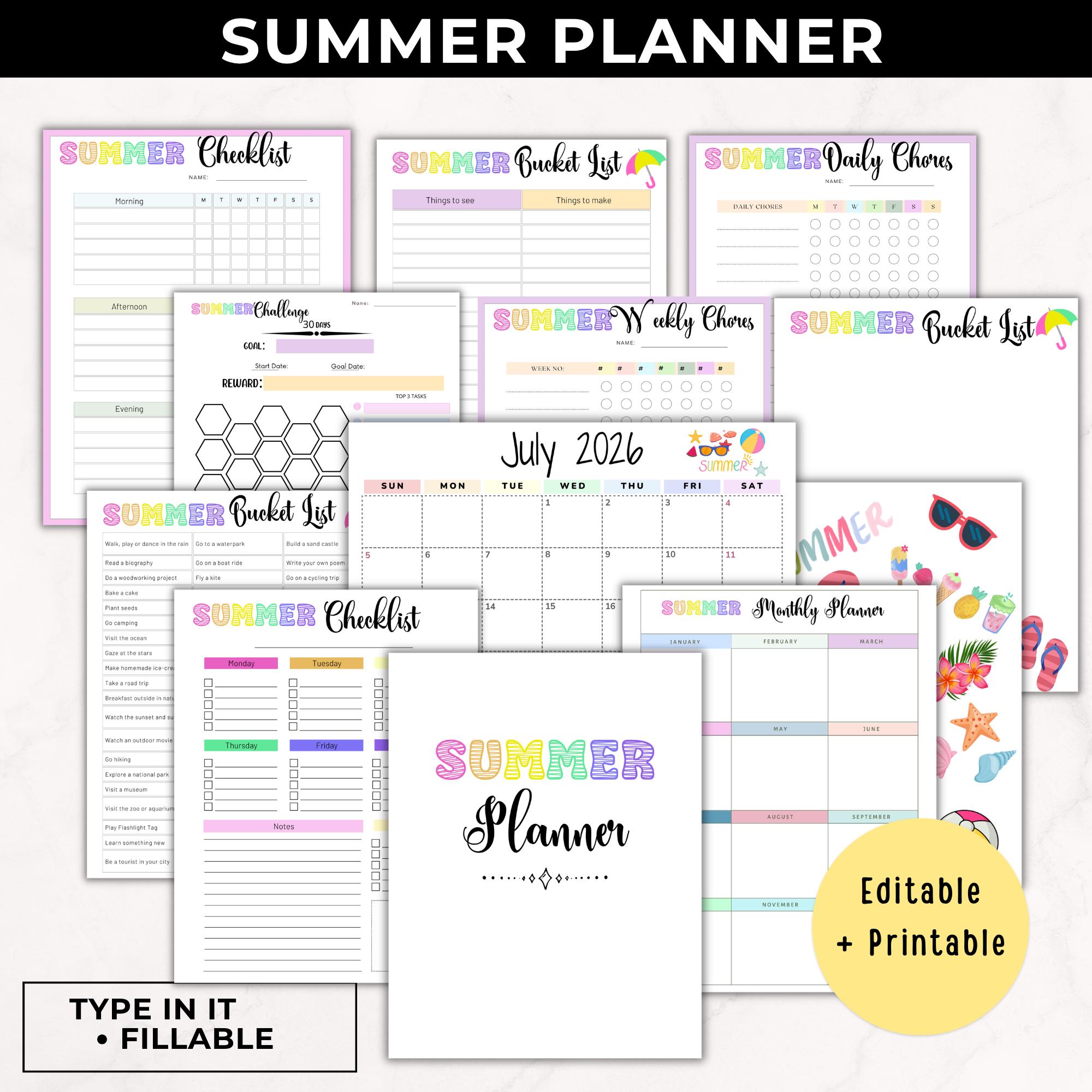 2026 Summer Planner Printable Bundle With Editable Summer Calendar ...