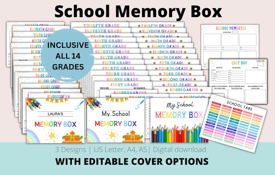 School Memory Box Printable Kids Keepsake Personalized Back to School ...