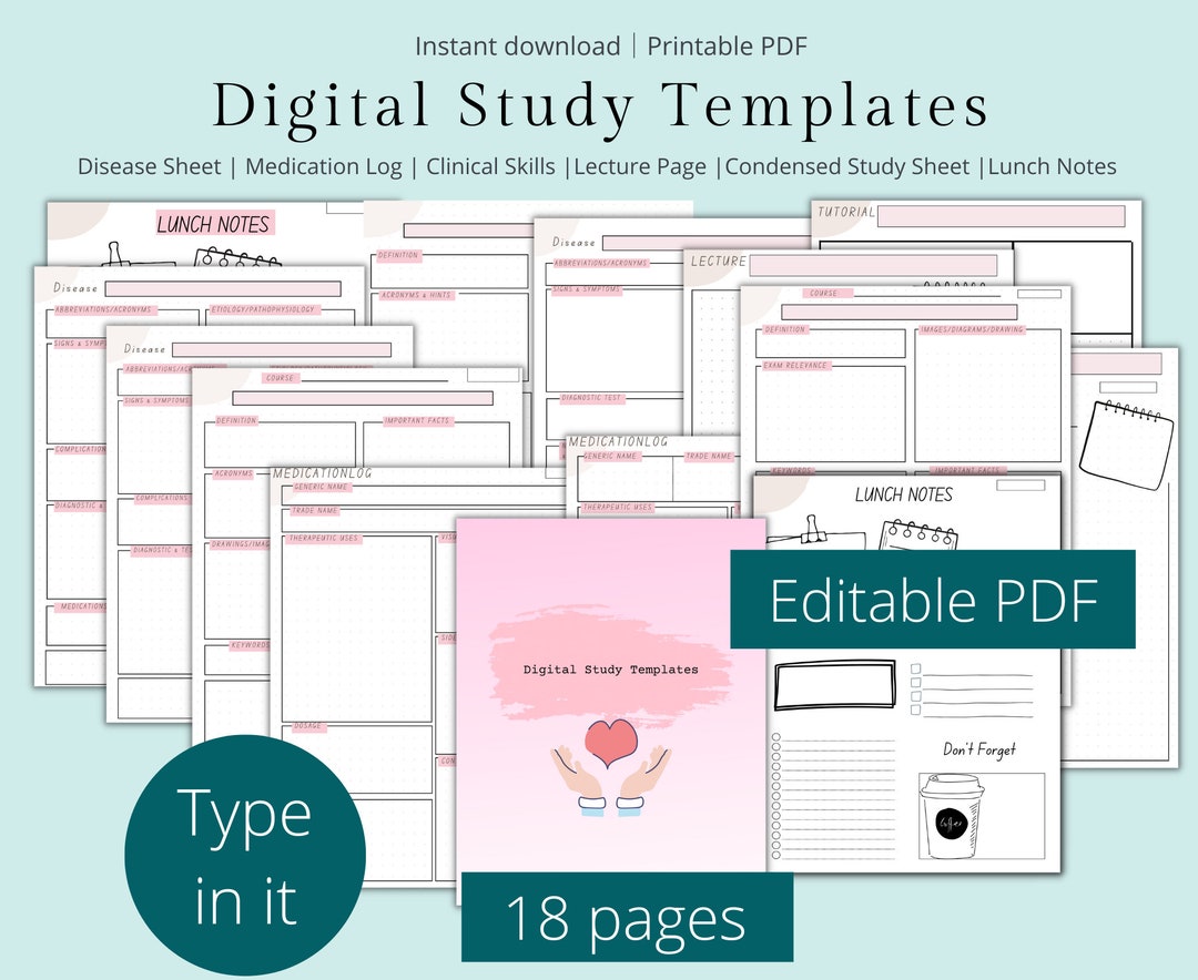 EDITABLE Nurse Medical Study Notes Templates | Clinical Skills Nursing ...
