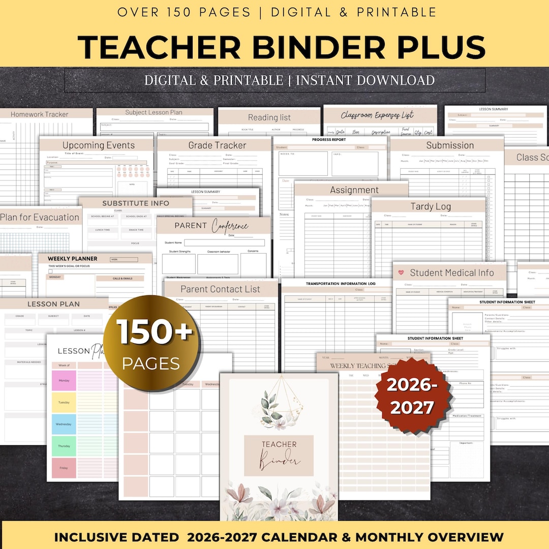 Teacher Planner 2026-2027 Plus Binder,lesson Planner Printable Teaching ...