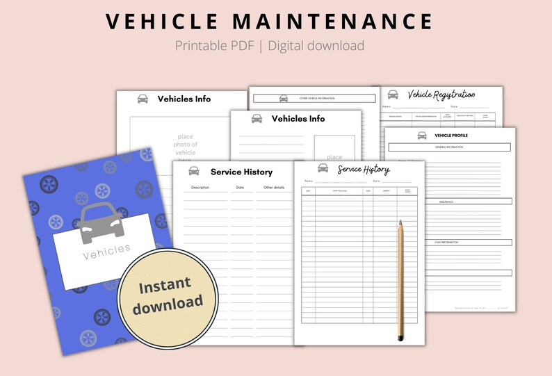 Printable Vehicle Maintenance Log | Vehicle Car Expense Log | Vehicle ...