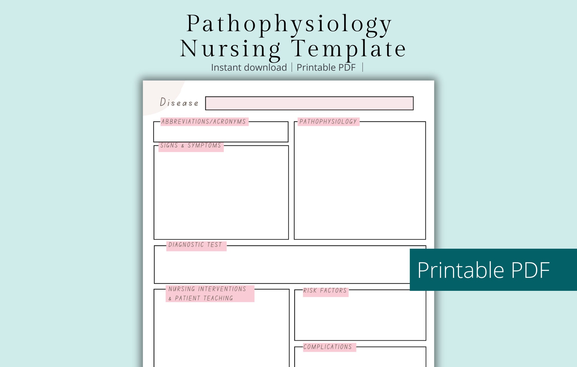 Printable Patho Nursing Notes Disease Template Pathophysiology Study ...