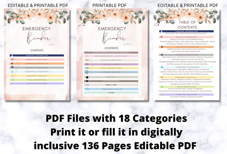 EDITABLE Emergency Binder Plus Family Binder Life Planner - Etsy