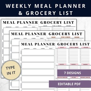 EDITABLE Weekly Meal Planner & Grocery List | Printable Weekly Menu ...