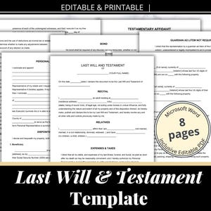 EDITABLE Last Will and Testament Template, Living Will and Trust, Will ...